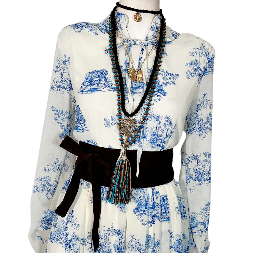 Vestido Shaida bco paisaje azul - Karma Love